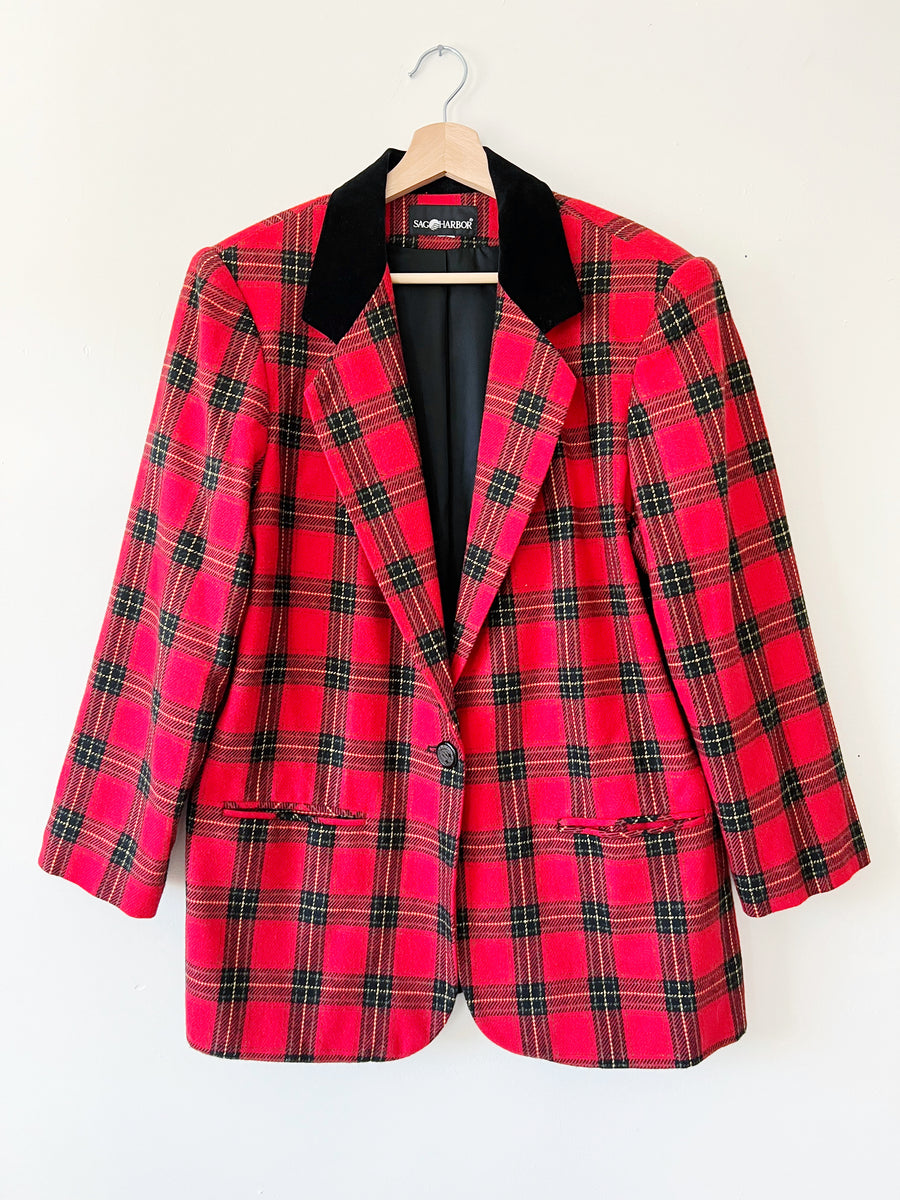 1990s Red Plaid + Velveteen Blazer / Large – Eleventh House Vintage
