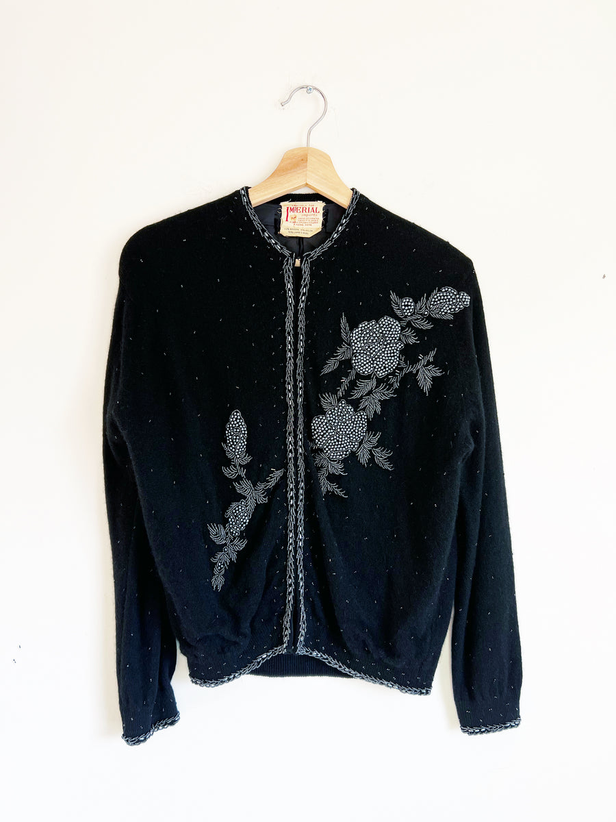 1960s Vintage Black Beaded Angora + Wool Cardigan Sweater / Medium ...